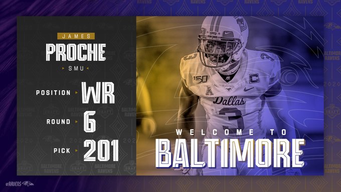The Ravens select James Proche with the 201 overall pick in the 2020 ...